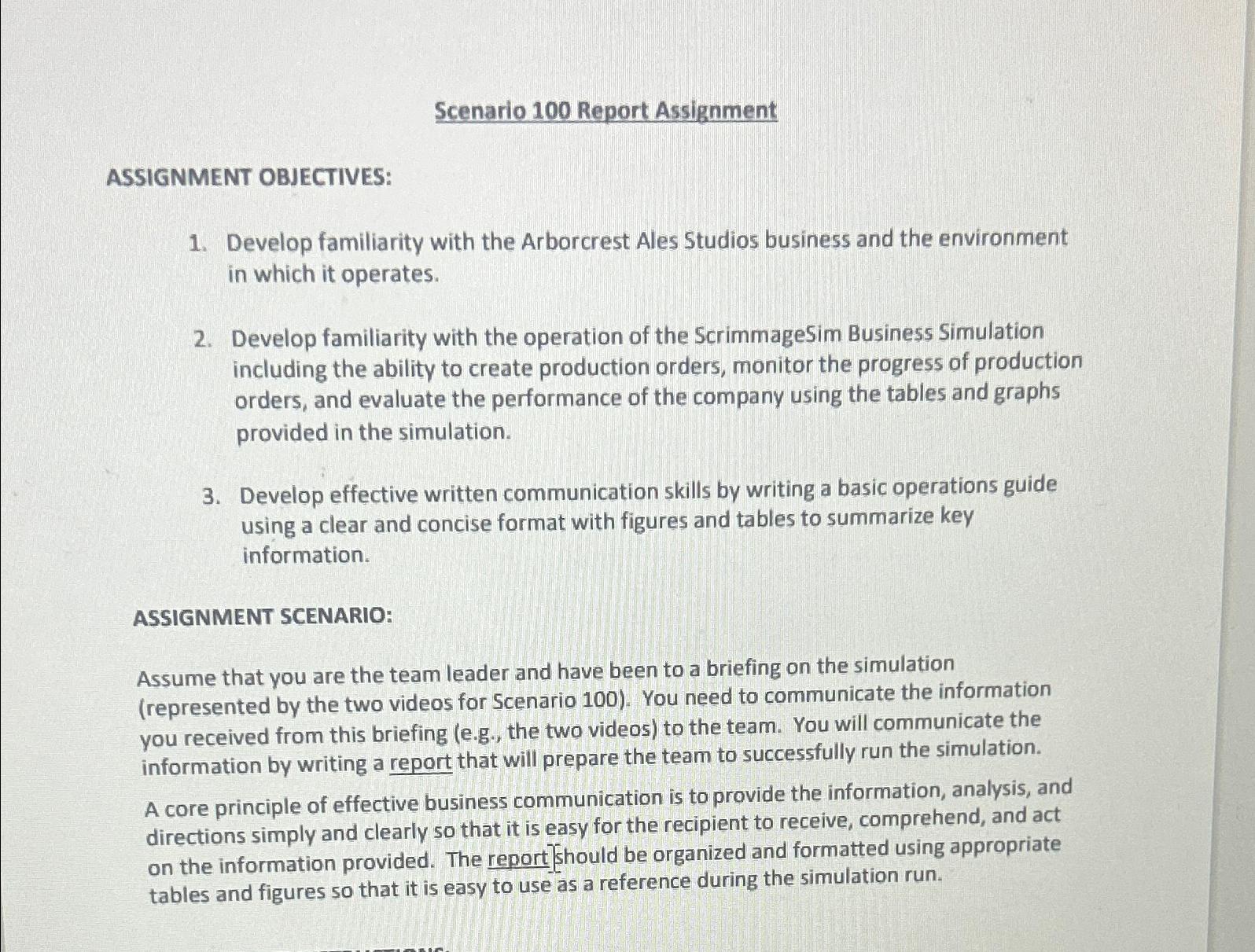 Solved Scenario 100 ﻿Report AssignmentASSIGNMENT | Chegg.com
