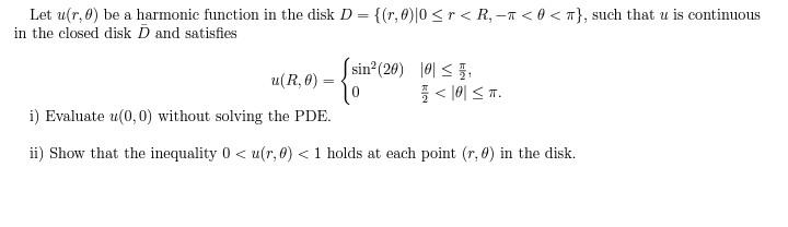 Solved Let u(r, 0) be a harmonic function in the disk D = | Chegg.com