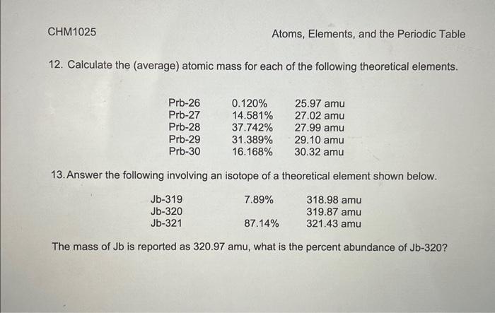 Solved CHM1025 Atoms, Elements, and the Periodic Table 12. | Chegg.com
