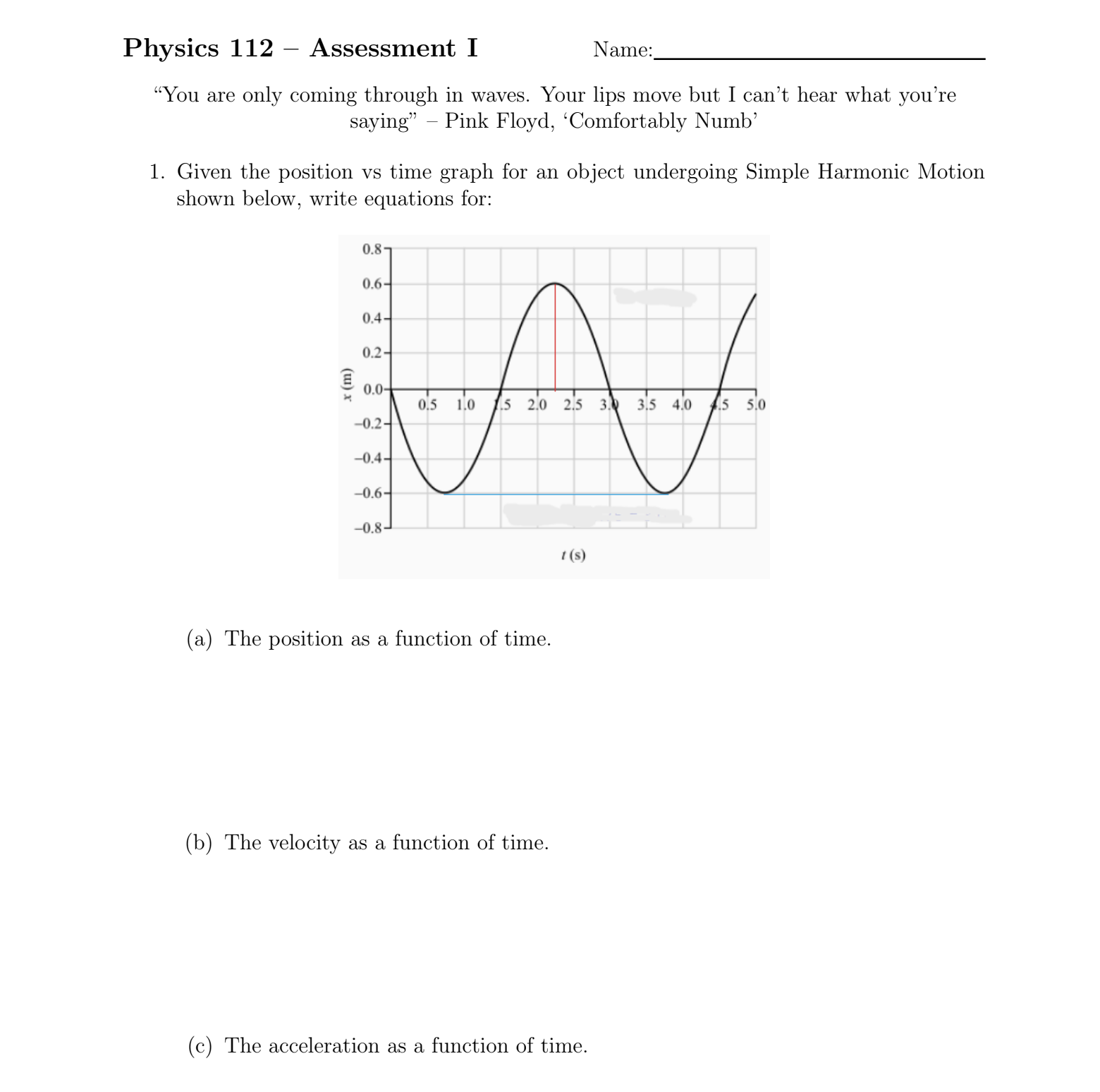 Physics 112 - ﻿Assessment IGiven the position vs time | Chegg.com