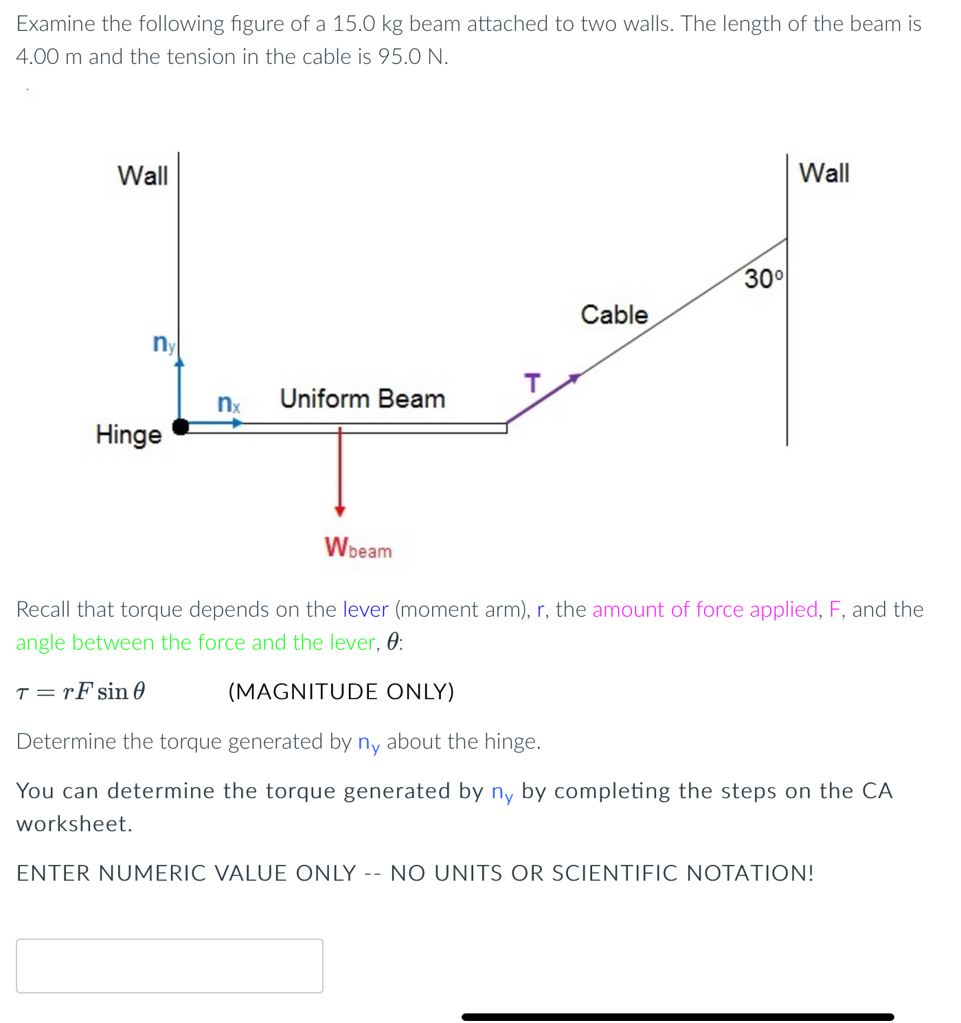 Solved Examine the following figure of a 15.0kg ﻿beam | Chegg.com