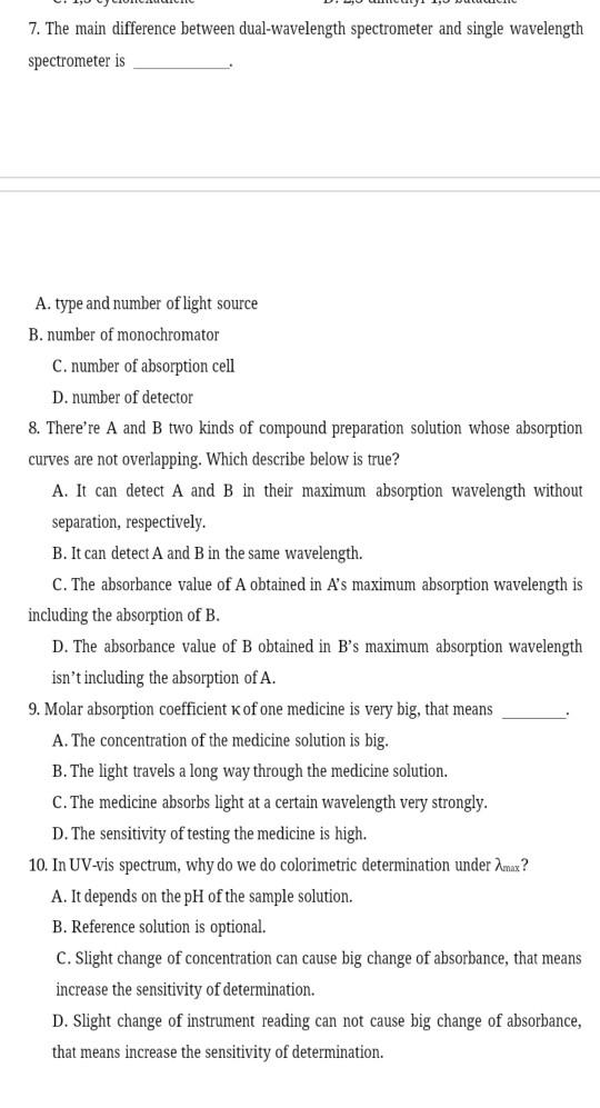 Solved Homework: UV-vis Spectrum Name: I: Choice questions: | Chegg.com