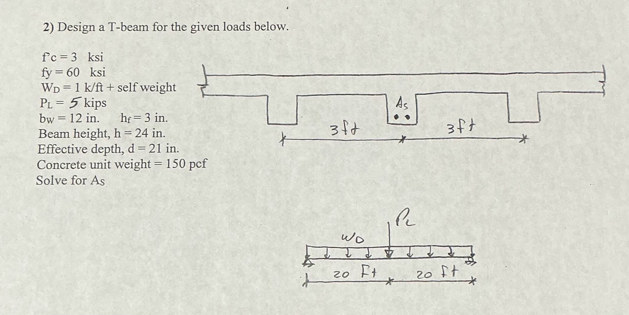 Solved Design a T-beam for the given loads | Chegg.com