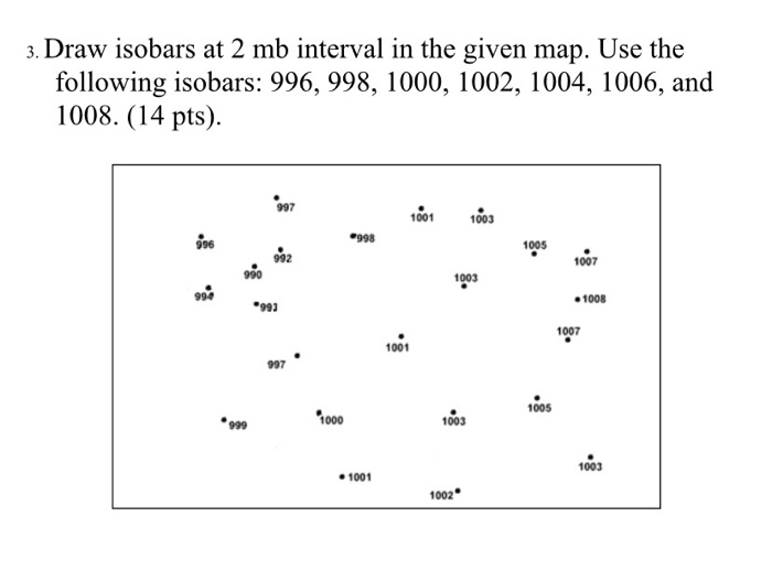 Solved 3. Draw isobars at 2 mb interval in the given map. | Chegg.com
