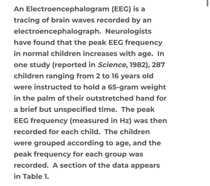 Solved Table 1An Electroencephalogram (EEG) is a tracing of | Chegg.com