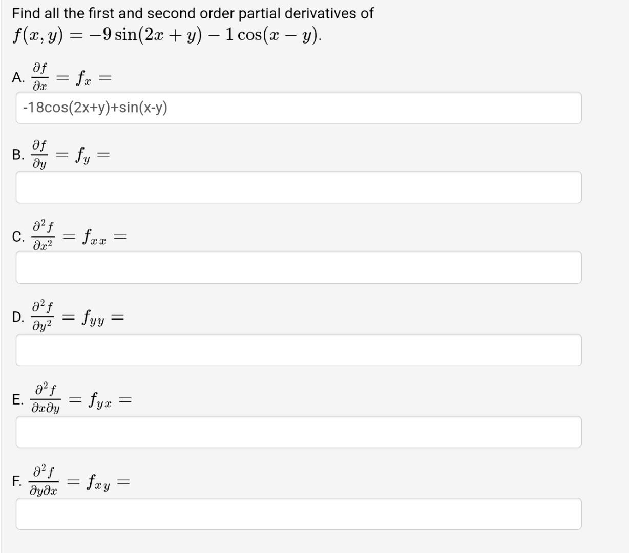 Solved Find all the first and second order partial | Chegg.com