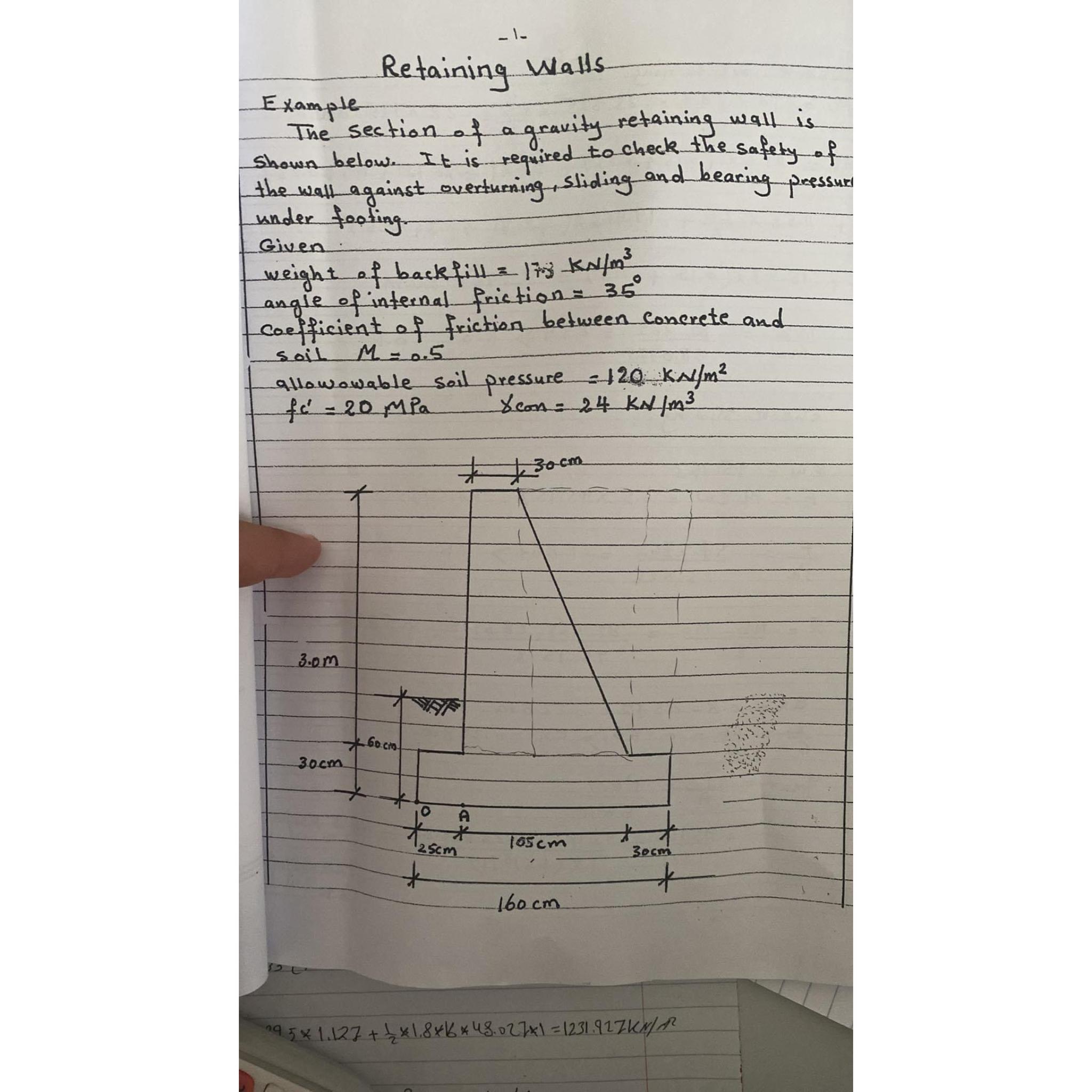 Solved -1.Retaining WallsExampleThe section of a gravity | Chegg.com