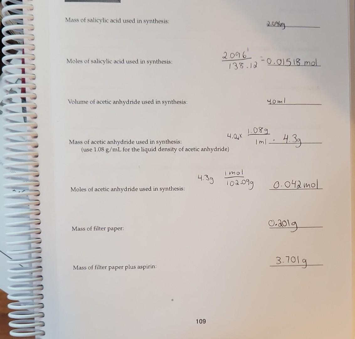 Solved with these provided values, what is the percent yield | Chegg.com