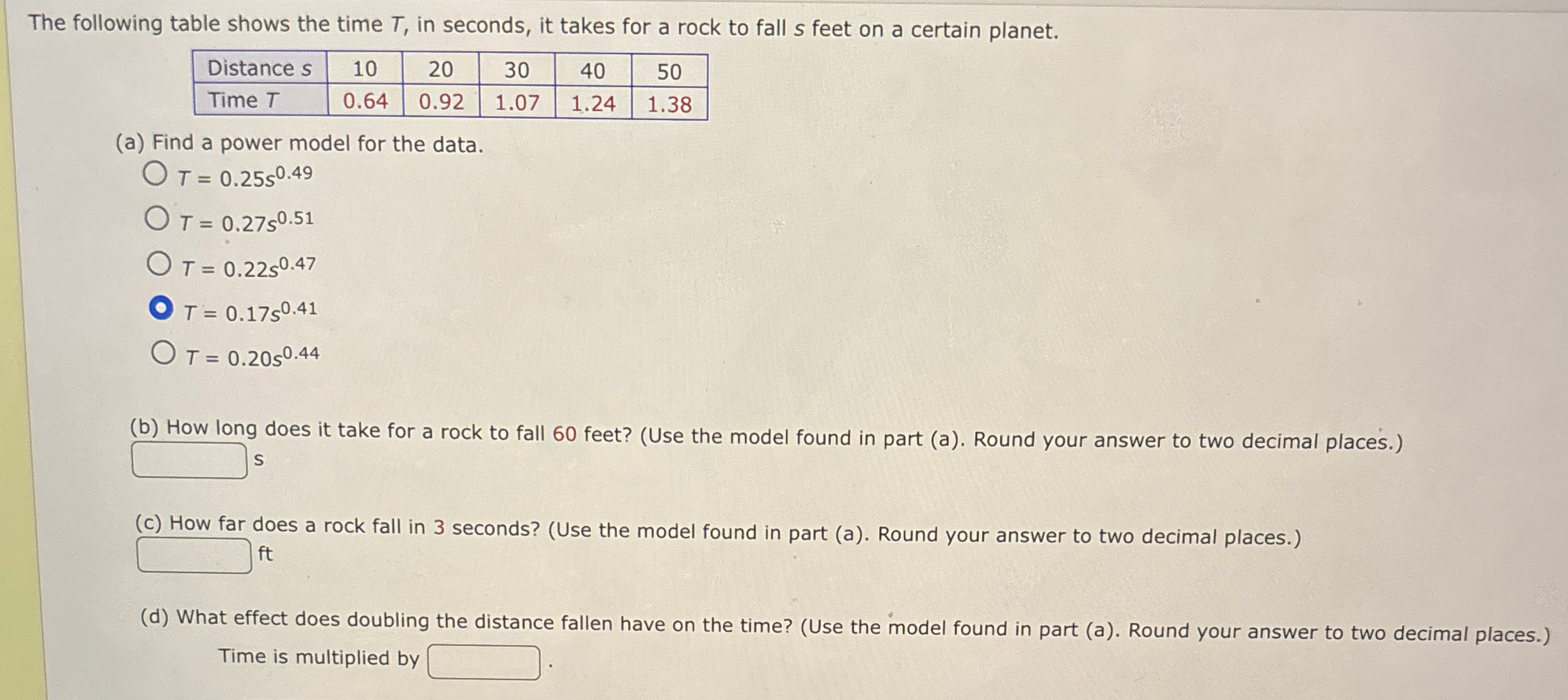 The following table shows the time T, ﻿in seconds, it | Chegg.com