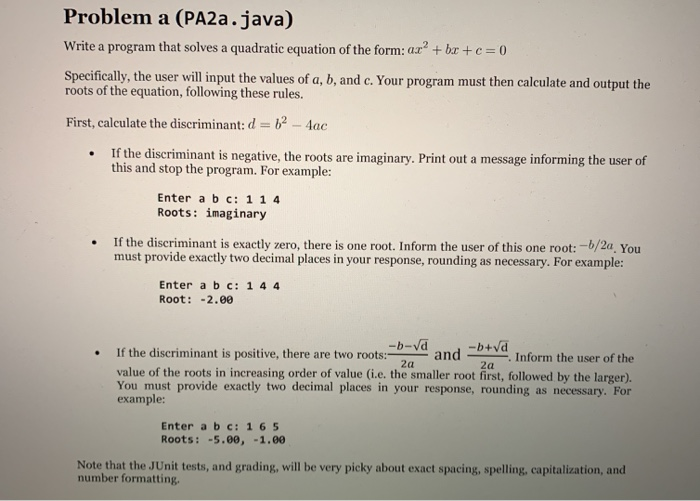 Solved Problem a (PA2a.java) Write a program that solves a | Chegg.com