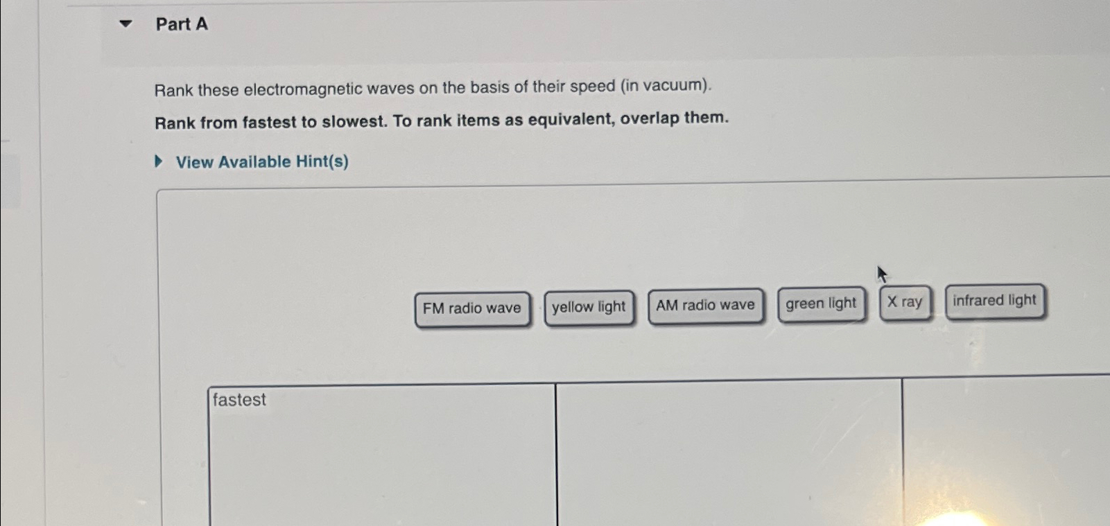 Solved Part ARank these electromagnetic waves on the basis | Chegg.com
