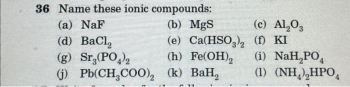 Solved 36 Name these ionic compounds: (a) NaF (b) MgS (c) | Chegg.com