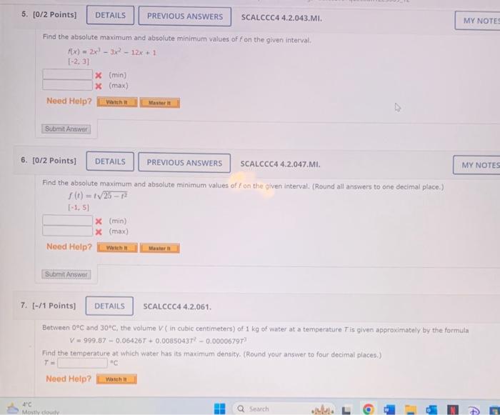 Solved Find The Absolute Maximum And Absolute Minimum Values