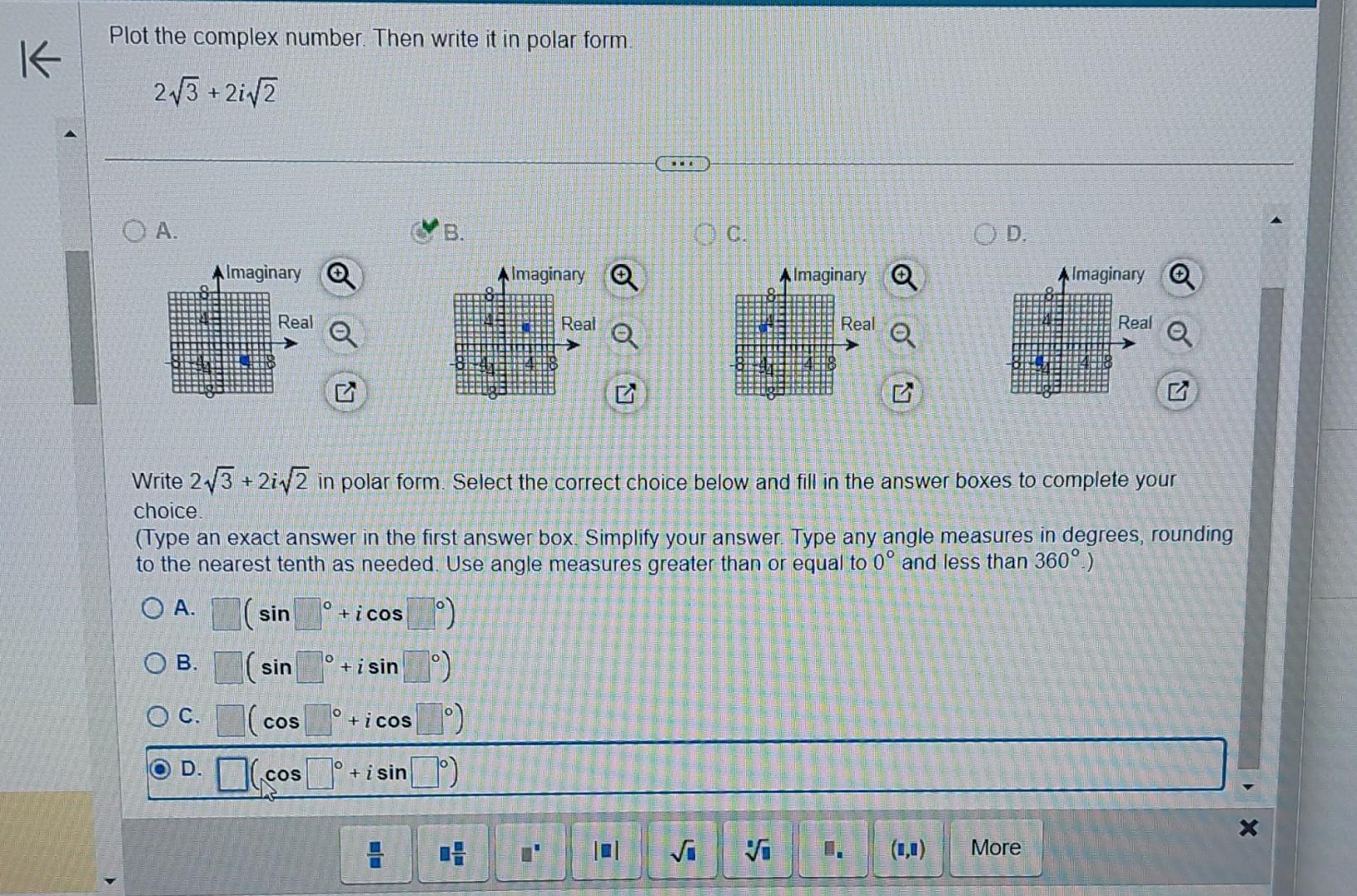 Solved Plot the complex number. Then write it in polar form | Chegg.com