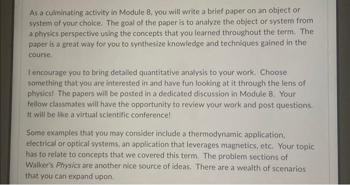 Solved As a culminating activity in Module 8, you will write | Chegg.com