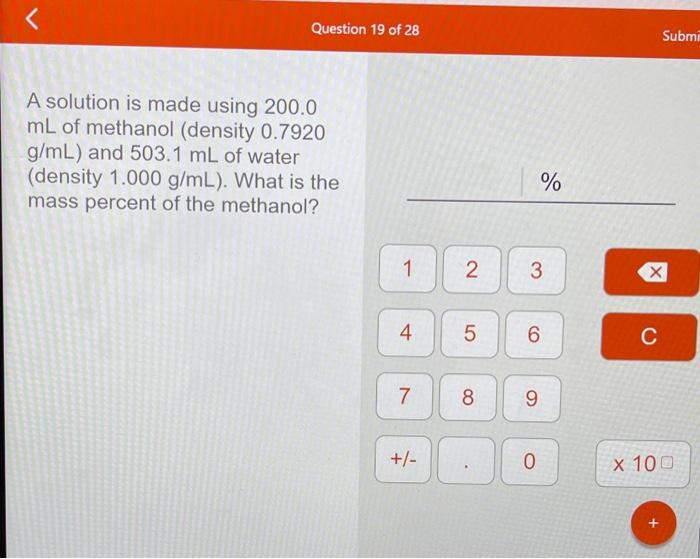 Solved A solution is made using 200.0 mL of methanol | Chegg.com