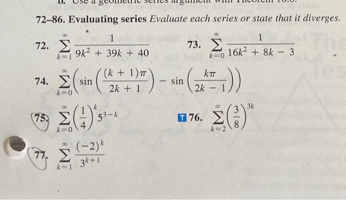 Solved 72–86. Evaluating series Evaluate each series or | Chegg.com