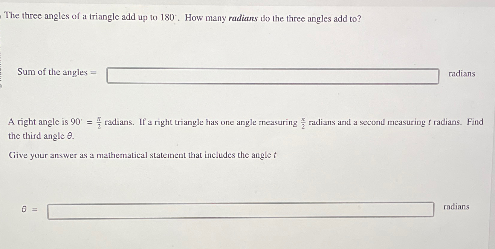 Solved The three angles of a triangle add up to 180°. ﻿How | Chegg.com