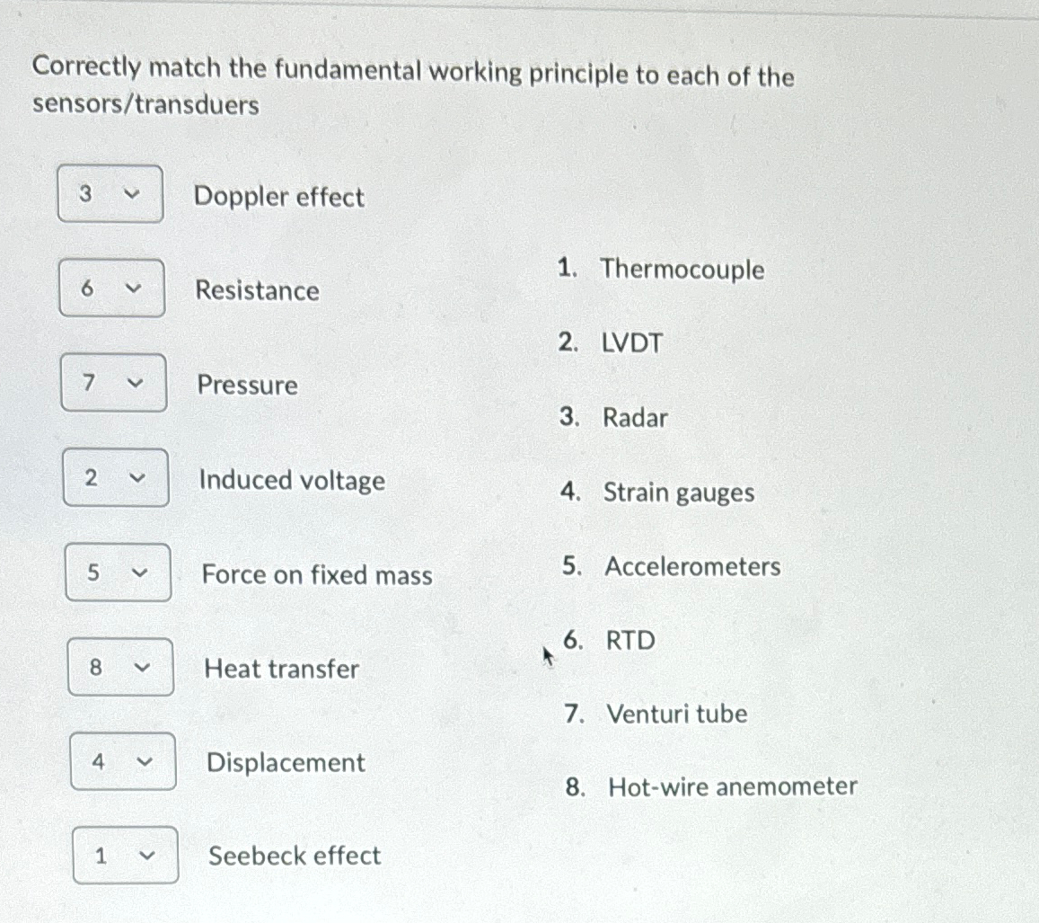 Solved Correctly match the fundamental working principle to | Chegg.com