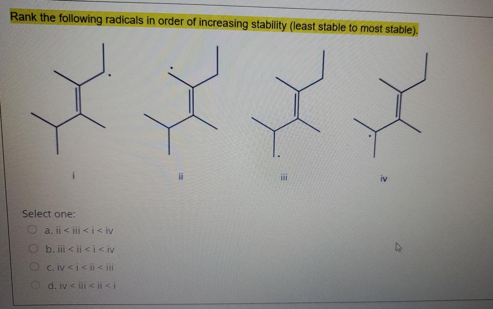 Solved Rank the following radicals in order of increasing | Chegg.com