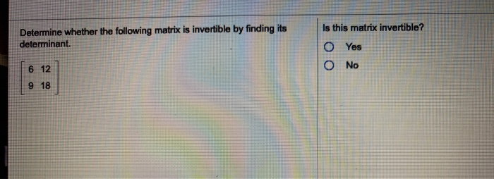 Solved Is this matrix invertible? Determine whether the | Chegg.com