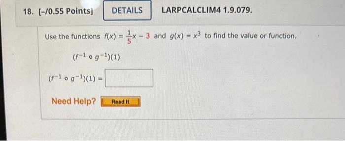 Solved Use the functions f(x)=51x−3 and g(x)=x3 to find the | Chegg.com