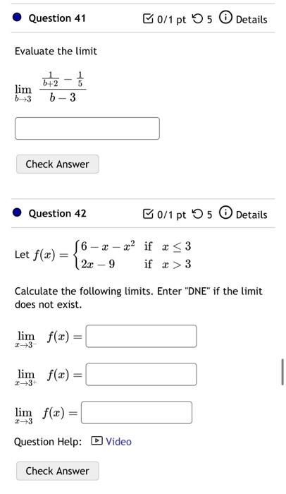 Solved Evaluate the limit limb→3b−3b+21−51 Question 42 『0/1 | Chegg.com