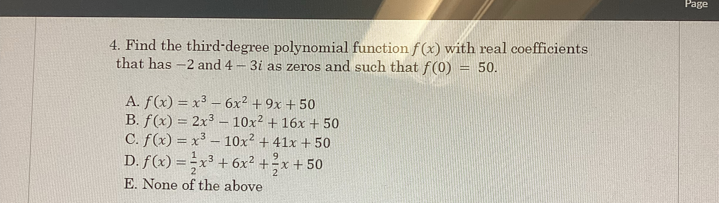 Solved Find the third-degree polynomial function f(x) ﻿with | Chegg.com