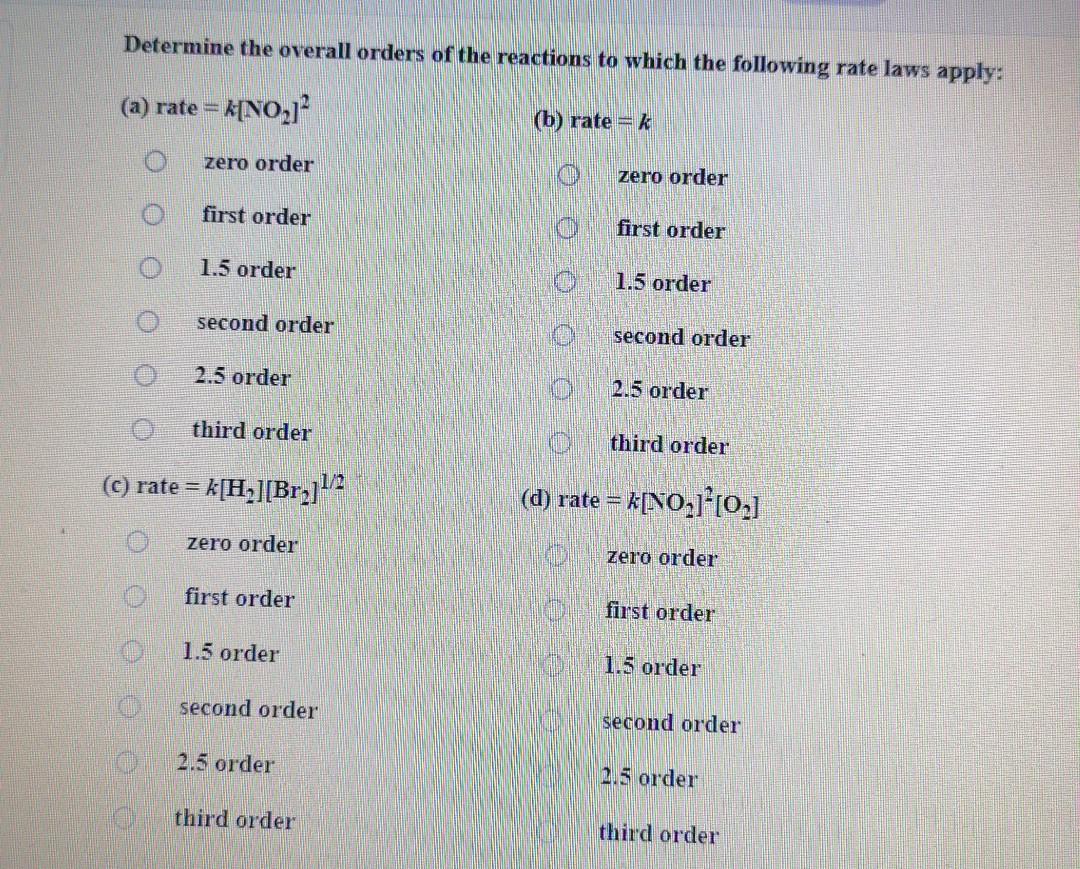 Solved Determine the overall orders of the reactions to | Chegg.com