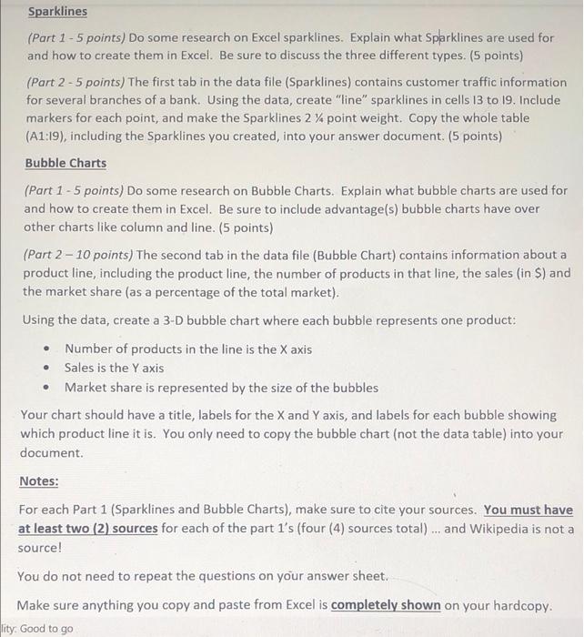 Solved show a picture of sparklines and bubble charts with | Chegg.com