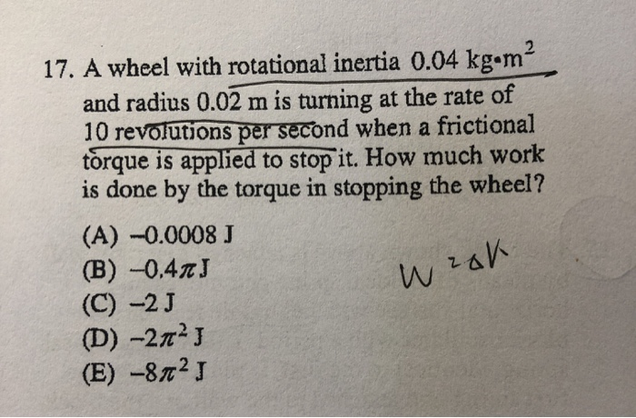 Solved 17. A wheel with rotational inertia 0.04 kg.m and | Chegg.com