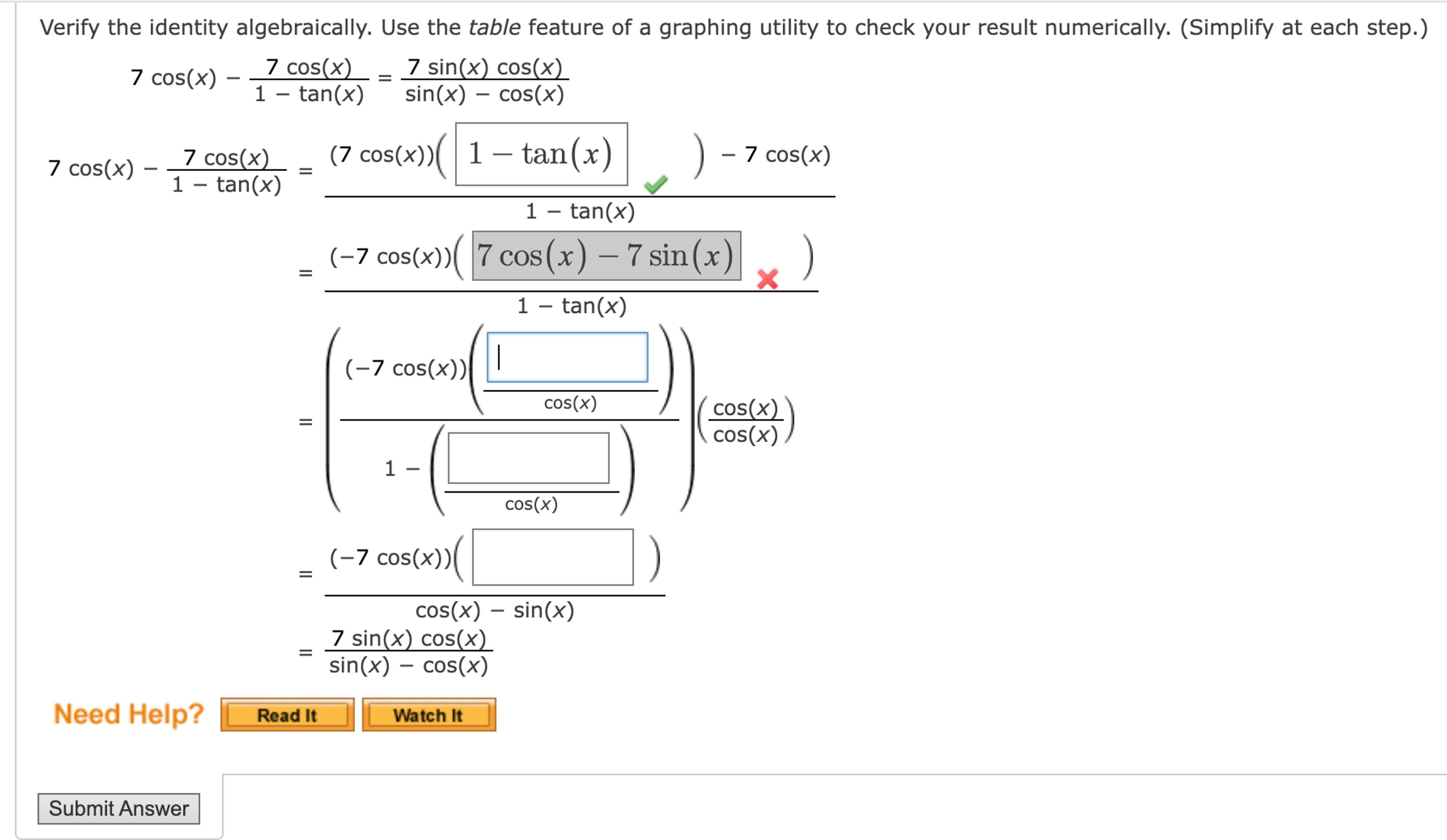 Solved Verify the identity algebraically. Use the table | Chegg.com