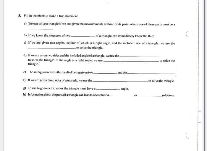 Solved 5. Fill in the blank to make a true statement. a) We | Chegg.com