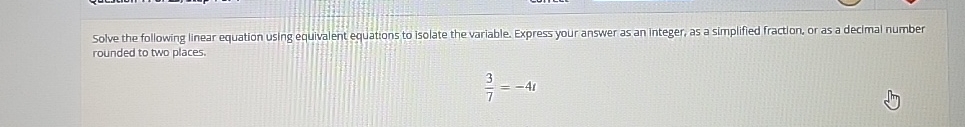 Solved Solve the following linear equation using equivalent | Chegg.com
