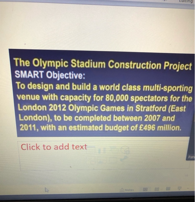 The Olympic Stadium Construction Project SMART | Chegg.com