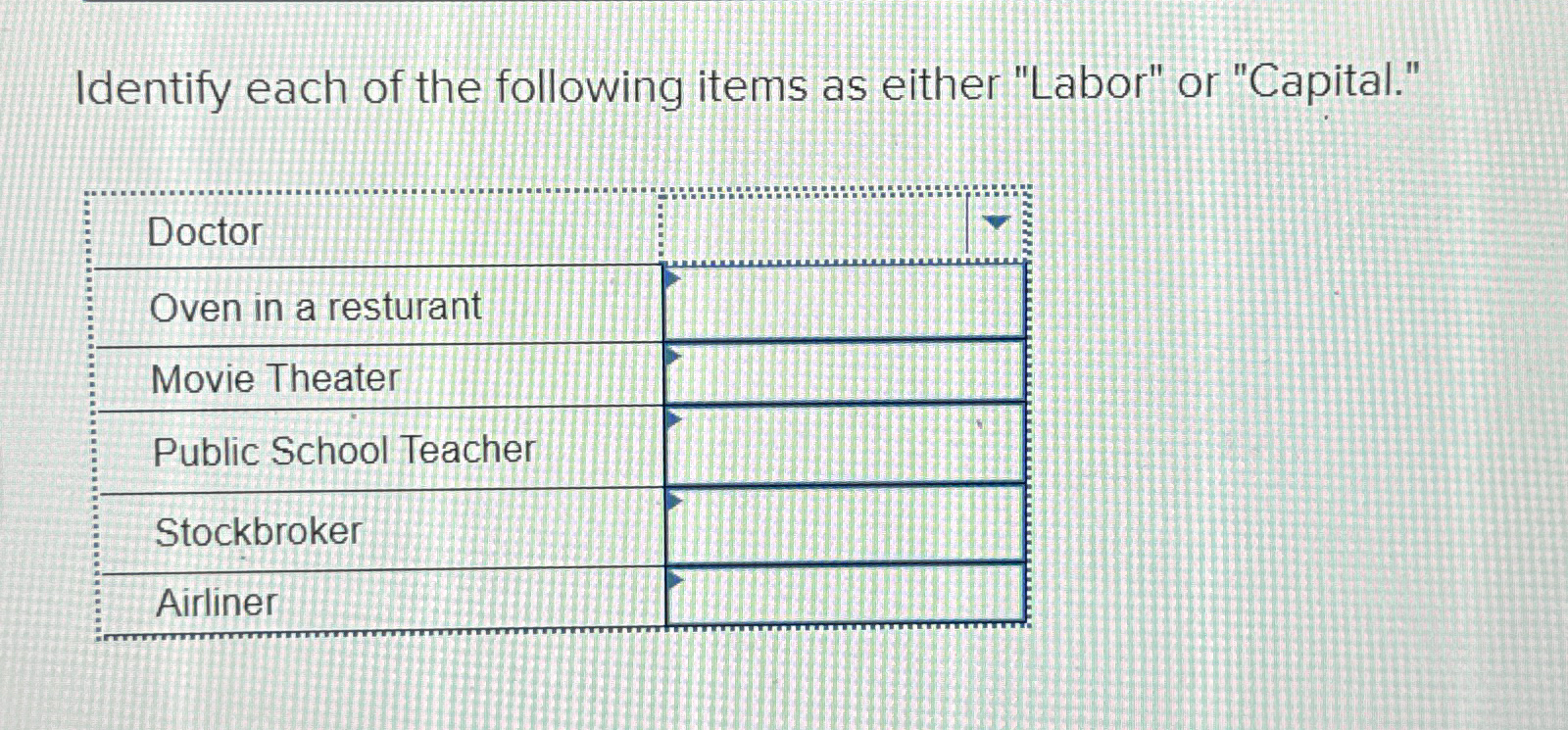 Solved Identify each of the following items as either | Chegg.com
