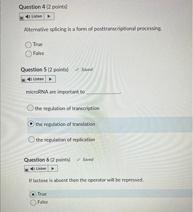 Solved Question 4 (2 points) Listen Alternative splicing is | Chegg.com