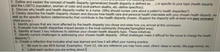 1. Define and explain the concept of health disparity | Chegg.com