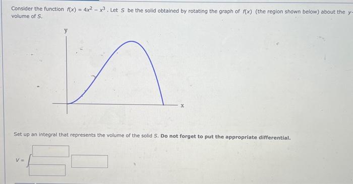 Solved Consider the function f(x)=4x2−x3. Let S be the solid | Chegg.com