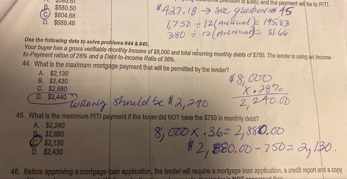 Solved Use the following data to solve problems #44-. Your | Chegg.com