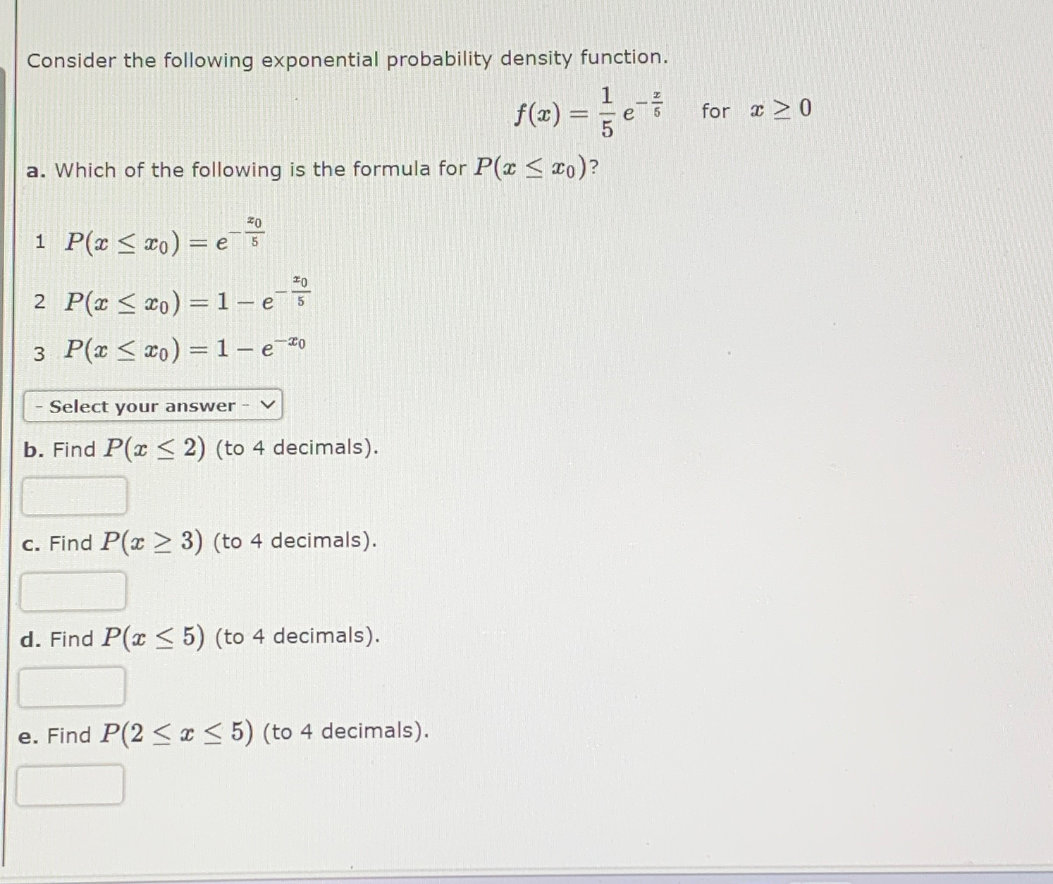 Solved Consider the following exponential probability | Chegg.com