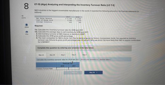 Solved E7-15 (Algo) Analyzing and Interpreting the Inventory | Chegg.com