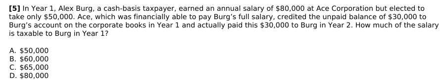 Solved [5] In ﻿Year 1, ﻿Alex Burg, a cash-basis taxpayer, | Chegg.com