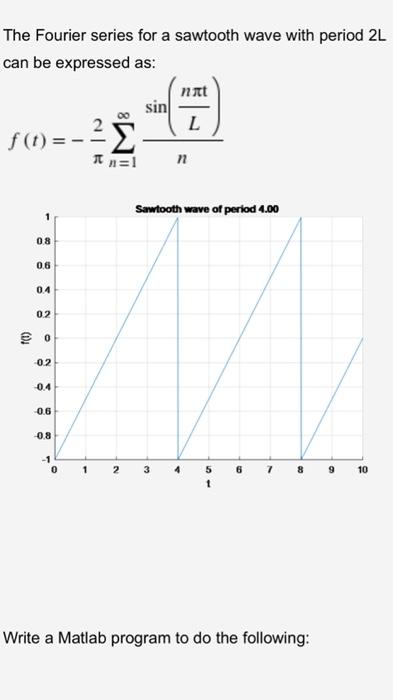 Solved The Fourier series for a sawtooth wave with period 2L | Chegg.com