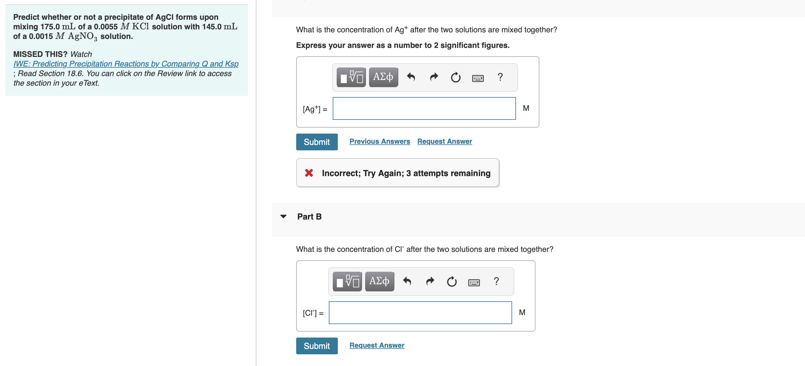 Solved Predict whether or not a precipitate of AgCl forms | Chegg.com