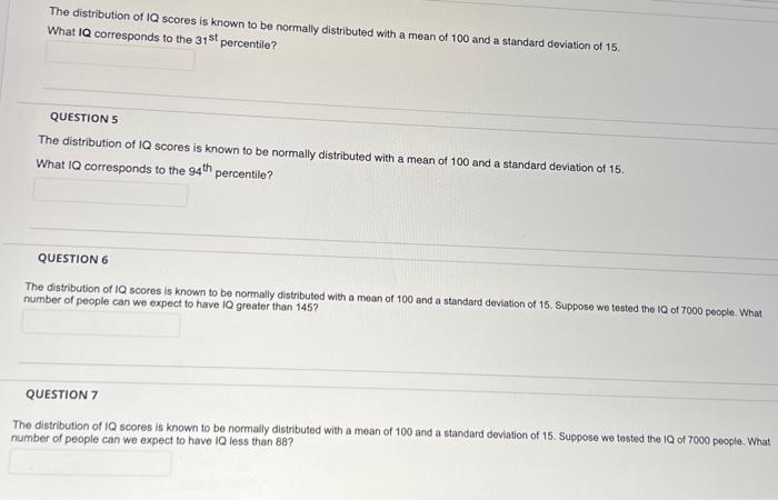 Solved The distribution of 1Q scores is known to be normally | Chegg.com