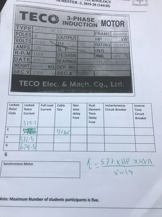 Solved Find only the Locked Rotor Current and Full load | Chegg.com