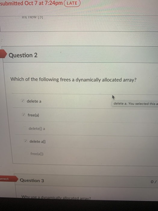 Solved submitted Oct / at 7:24pm (LATE Question 1 Which of | Chegg.com