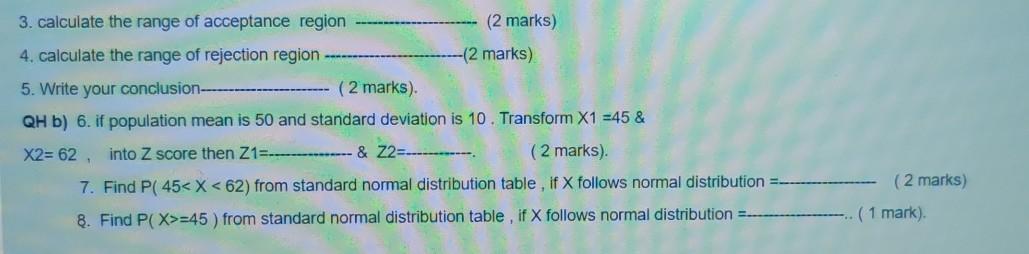 Solved 3. calculate the range of acceptance region (2 marks) | Chegg.com