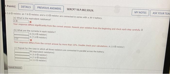 Solved .0Ω resistor, an 7.0Ω resistor, and a 13Ω resistor | Chegg.com